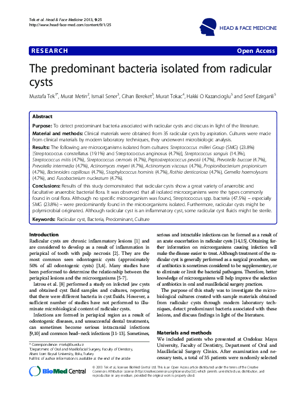 (PDF) The predominant bacteria isolated from radicular cysts