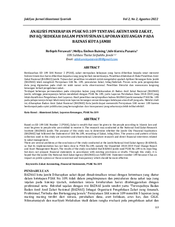 (PDF) Analisis penerapan PSAK No.109 Tentang Akuntansi Zakat, Infaq ...