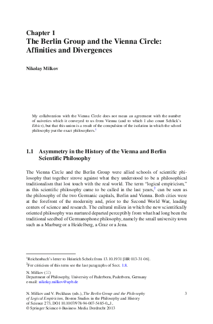 (PDF) The Berlin Group and the Vienna Circle: Affinities and Divergences