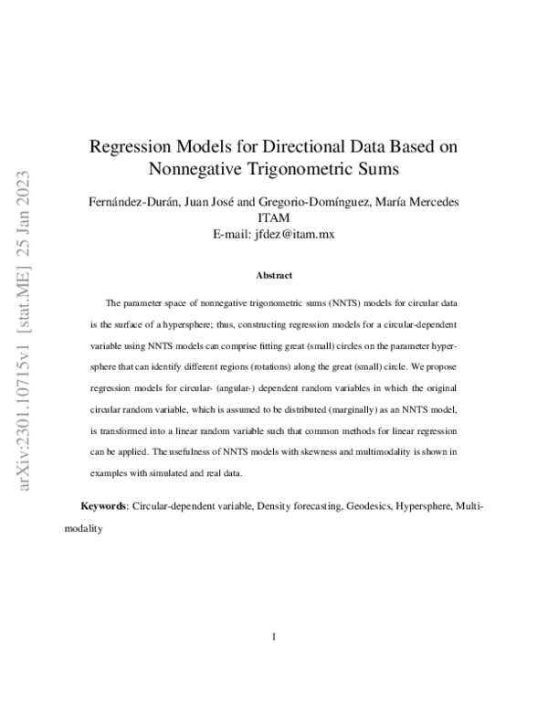 (PDF) Regression Models for Directional Data Based on Nonnegative Trigonometric Sums