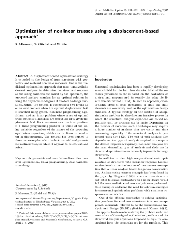 (PDF) Optimization of nonlinear trusses using a displacement-based approach