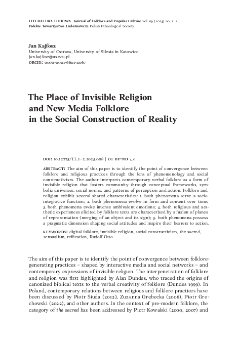 (PDF) The Place of Invisible Religion and New Media Folklore in the ...