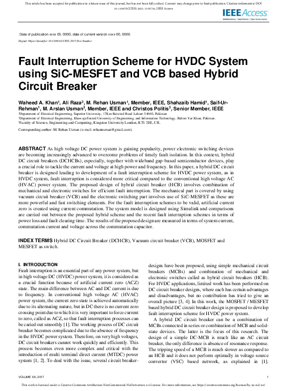 (PDF) Fault Interruption Scheme for HVDC System Using SiC-MESFET and VCB Based Hybrid Circuit ...