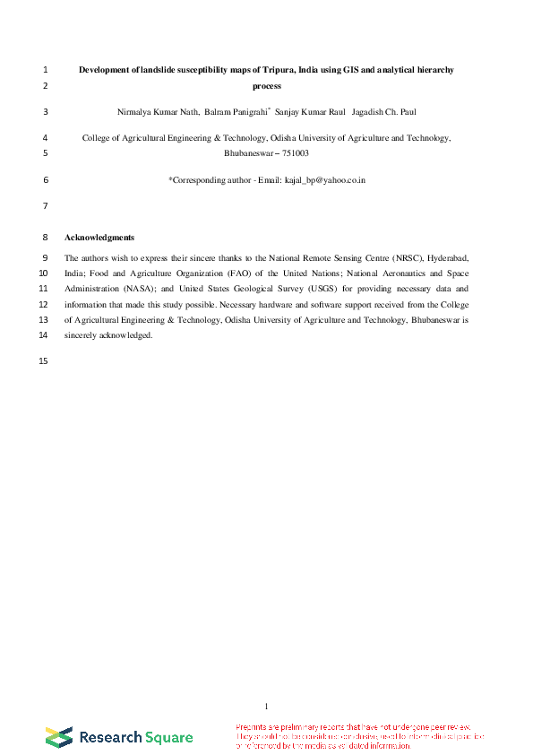 (PDF) Development of landslide susceptibility maps of Tripura, India using GIS and analytical ...