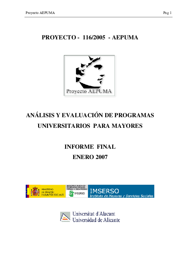(PDF) Análisis y Evaluación de Programas Universitarios para Mayores. Informe Final Proyecto ...