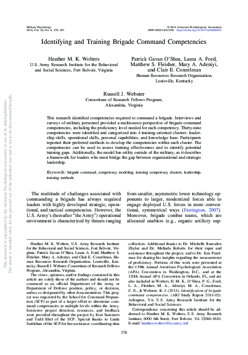 (PDF) Identifying and Training Brigade Command Competencies