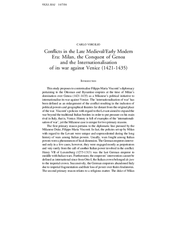 (PDF) Conflicts in the Late Medieval/Early Modern Era: Milan, the ...