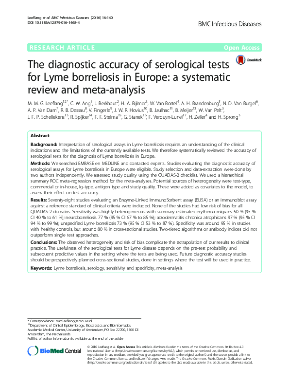 (PDF) The diagnostic accuracy of serological tests for Lyme borreliosis ...