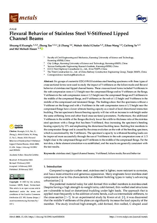 (PDF) Flexural Behavior of Stainless Steel V-Stiffened Lipped Channel Beams