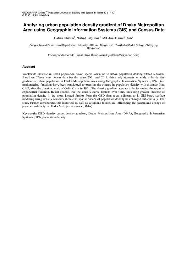 (PDF) Analyzing urban population density gradient of Dhaka Metropolitan ...