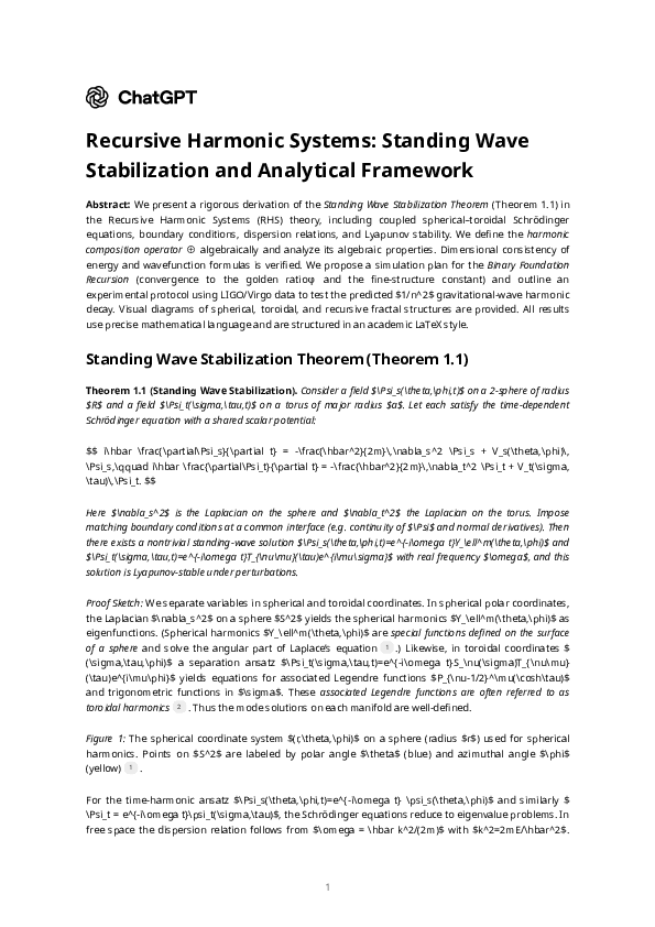 (PDF) Recursive Harmonic Systems: Standing Wave Stabilization and Analytical Framework