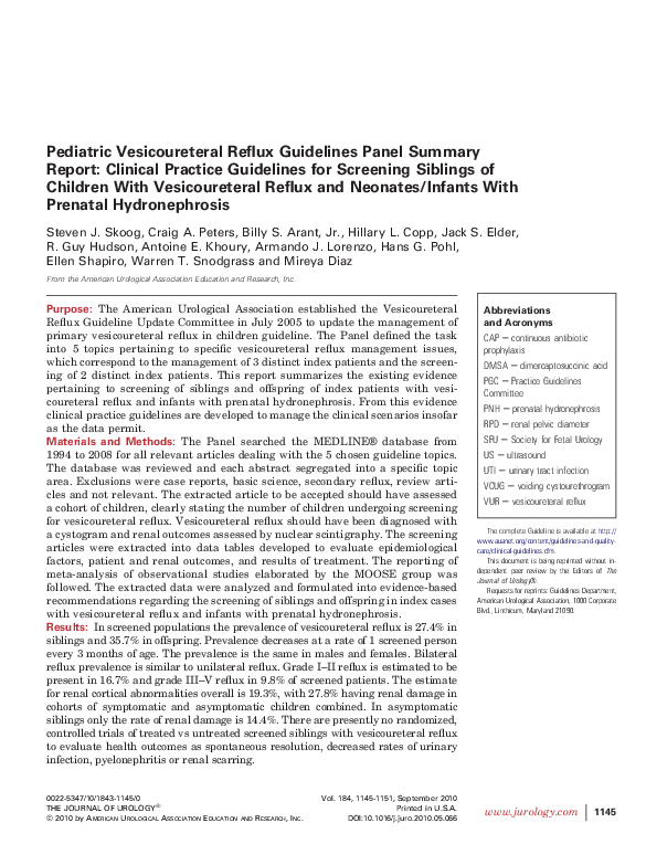 (PDF) Pediatric Vesicoureteral Reflux Guidelines Panel Summary Report ...