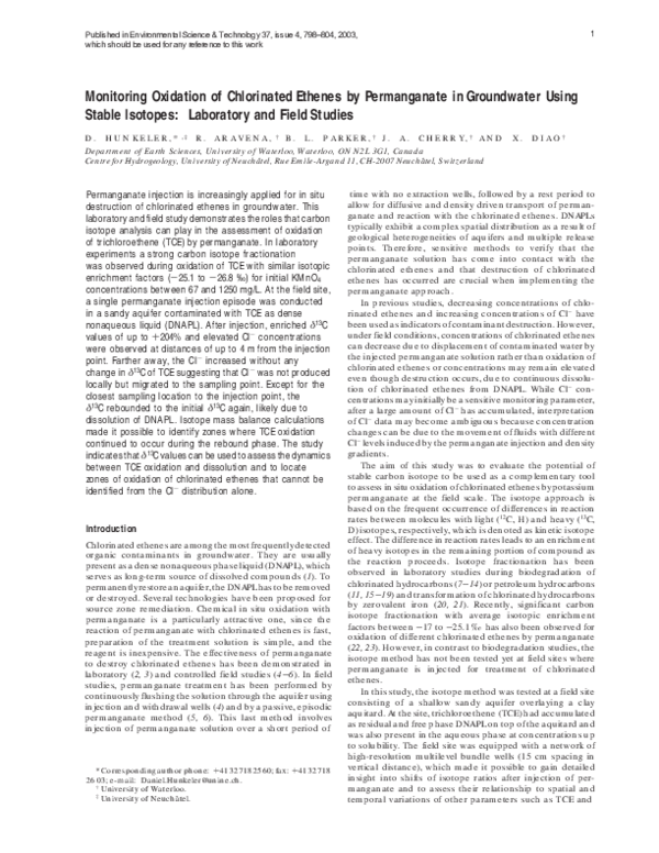 (PDF) Monitoring Oxidation of Chlorinated Ethenes by Permanganate in ...