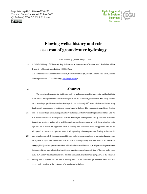 (PDF) Flowing wells: history and role as a root of groundwater hydrology