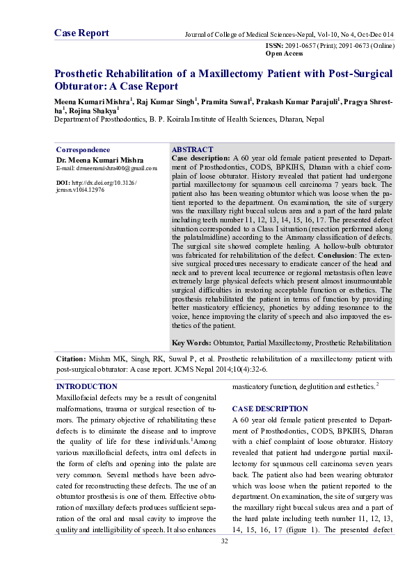 (PDF) Prosthetic rehabilitation of maxillectomy patient with telescopic ...