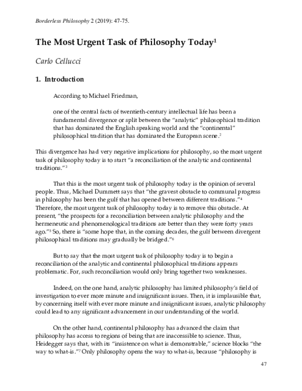 (PDF) The Most Urgent Task of Philosophy Today
