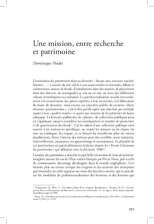 (PDF) D. Poulot Une mission entre recherche et patrimoine