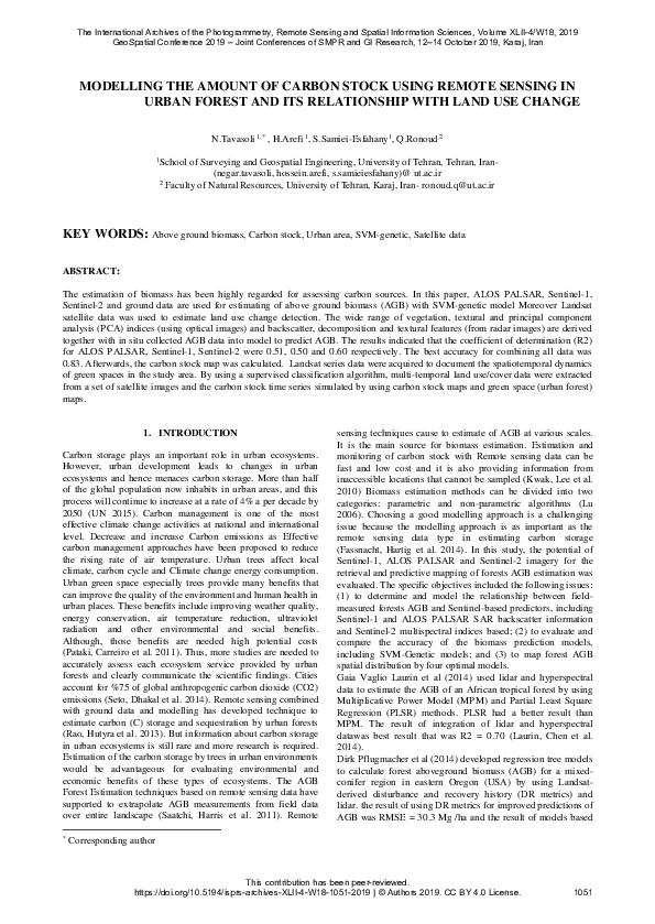 (PDF) MODELLING THE AMOUNT OF CARBON STOCK USING REMOTE SENSING IN ...