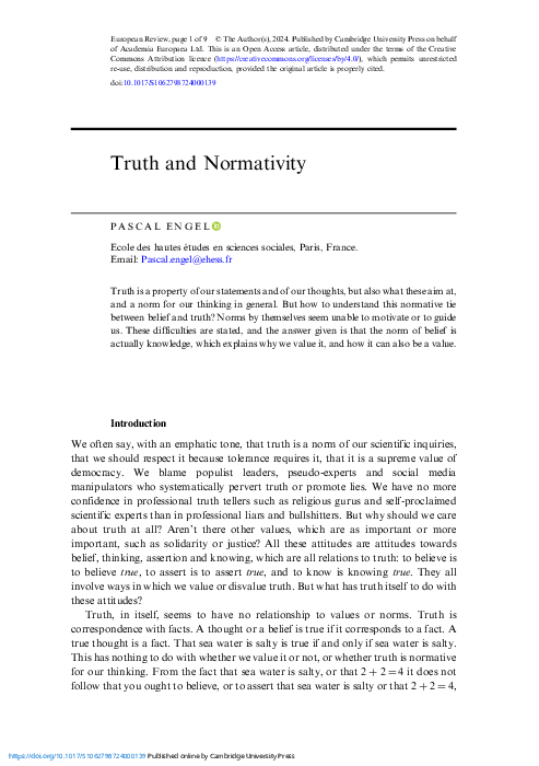 (PDF) Truth and Normativity