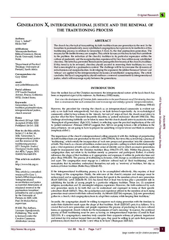 (PDF) Generation X, intergenerational justice and the renewal of the traditioning process