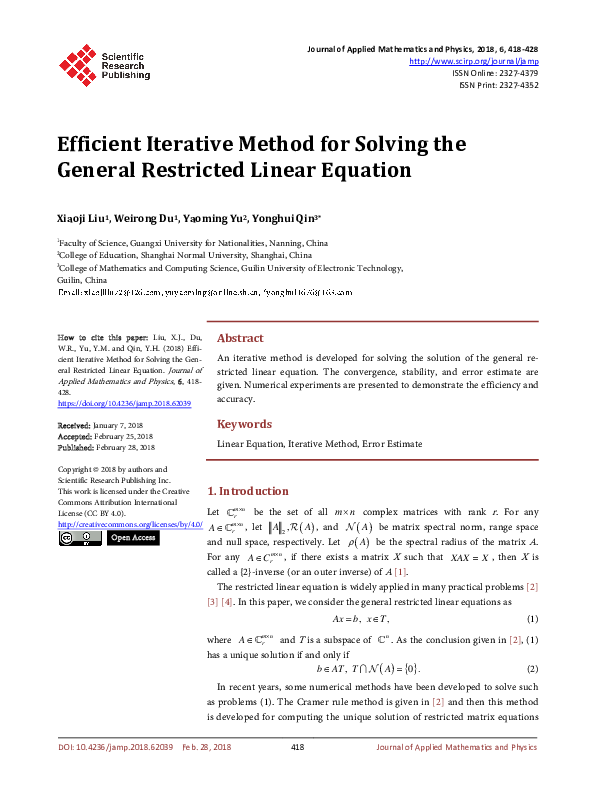 (PDF) Efficient Iterative Method for Solving the General Restricted ...