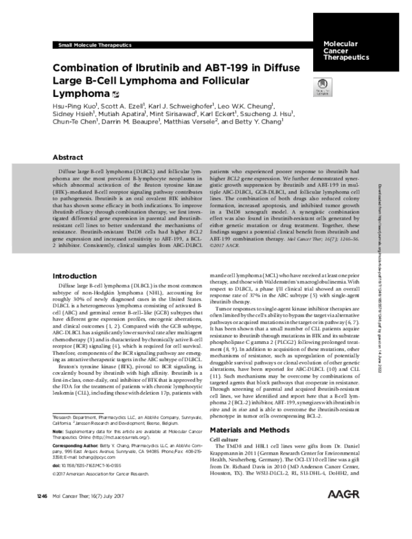 (PDF) Combination of Ibrutinib and ABT-199 in Diffuse Large B-Cell ...