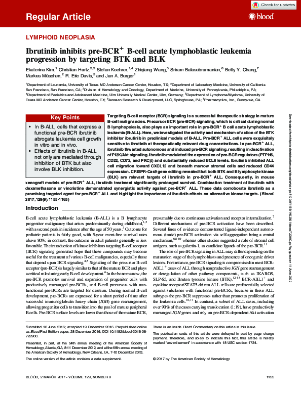 (PDF) Ibrutinib inhibits pre-BCR+ B-cell acute lymphoblastic leukemia ...