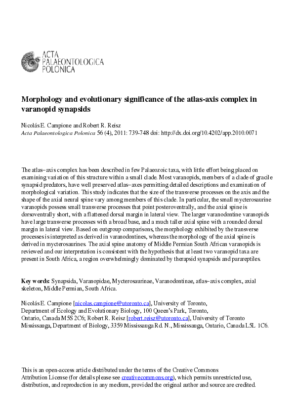 (PDF) Morphology and Evolutionary Significance of the Atlas-Axis ...