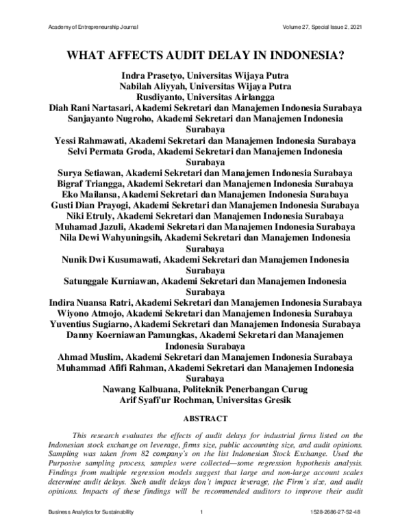 (PDF) What Affects Audit Delay in Indonesia?