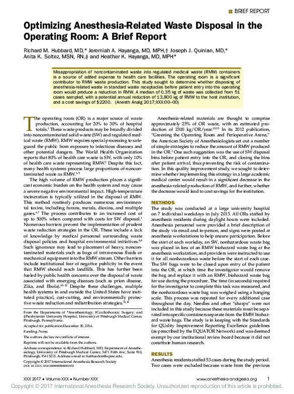 (PDF) Optimizing Anesthesia-Related Waste Disposal in the Operating ...