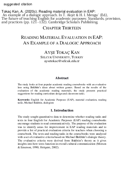 (PDF) READING MATERIAL EVALUATION IN EAP: AN EXAMPLE OF A DIALOGIC
