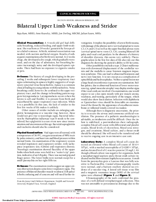 (PDF) Bilateral Upper Limb Weakness and Stridor