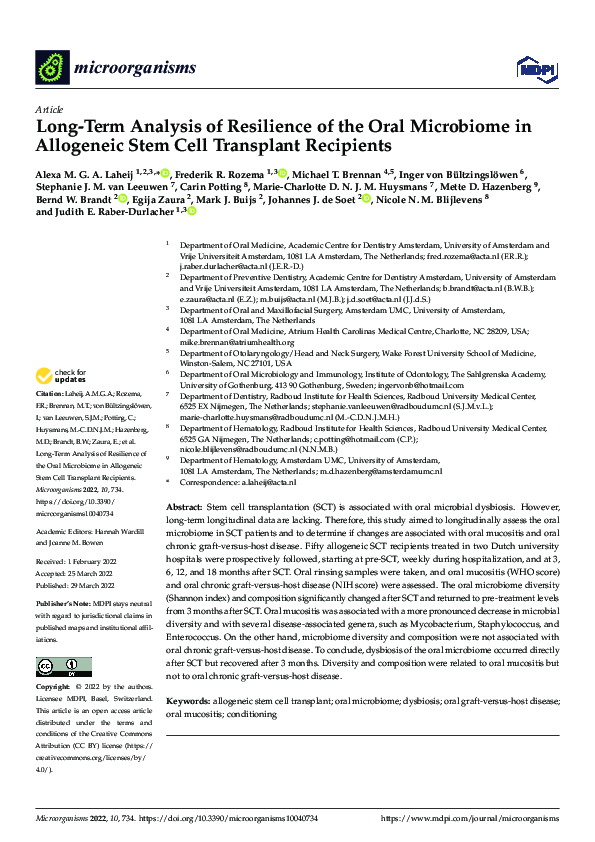 (PDF) Long-Term Analysis of Resilience of the Oral Microbiome in ...