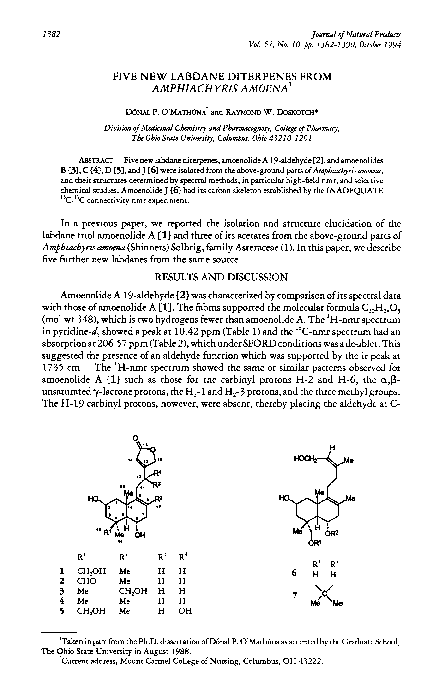 (PDF) Five New Labdane Diterpenes from Amphiachyris amoena