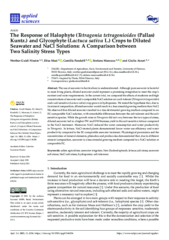 (PDF) The Response of Halophyte (Tetragonia tetragonioides (Pallas ...