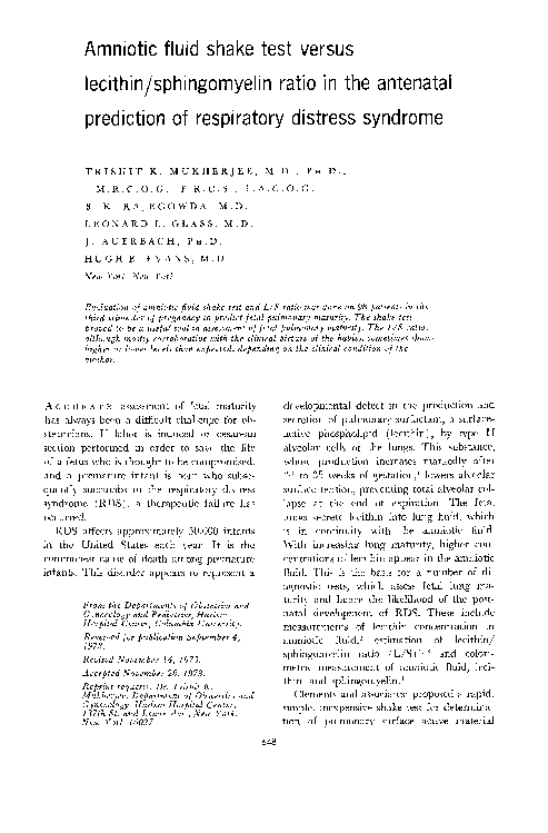 (PDF) Amniotic fluid shake test versus lecithin/sphingomyelin ratio in ...