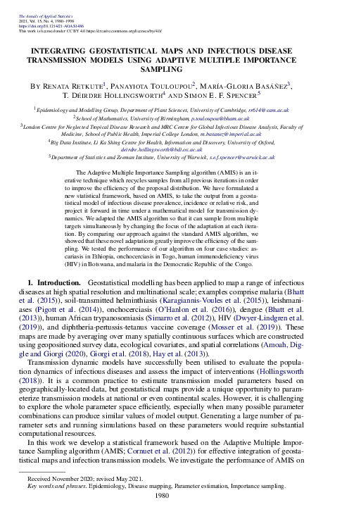 (PDF) Integrating geostatistical maps and infectious disease transmission models using adaptive ...