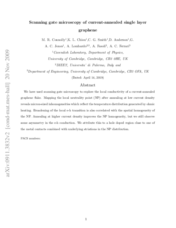 (PDF) Scanning gate microscopy of current-annealed single layer graphene