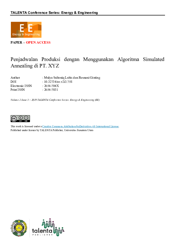(PDF) Penjadwalan Produksi dengan Menggunakan Algoritma Simulated Annealing di PT. XYZ