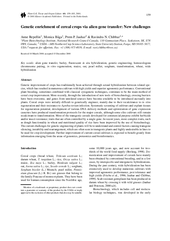 (PDF) Genetic enrichment of cereal crops via alien gene transfer: New ...