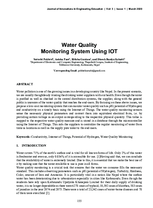 (PDF) Water Quality Monitoring System Using IOT