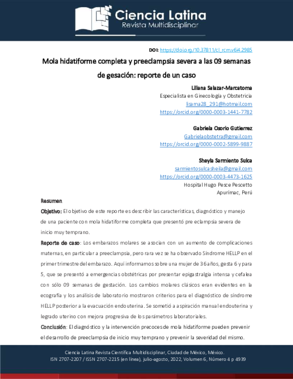 (PDF) Mola hidatiforme completa y preeclampsia severa a las 09 semanas ...