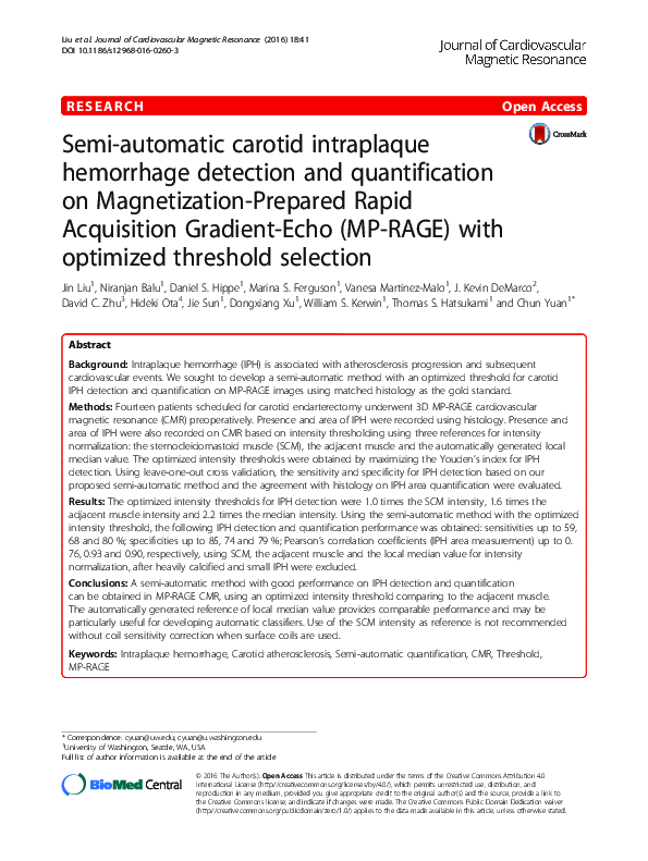 (PDF) Semi-automatic carotid intraplaque hemorrhage detection and ...