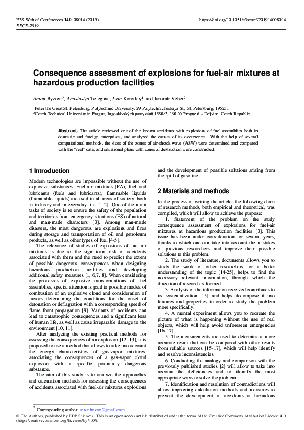 (PDF) Consequence assessment of explosions for fuel-air mixtures at ...