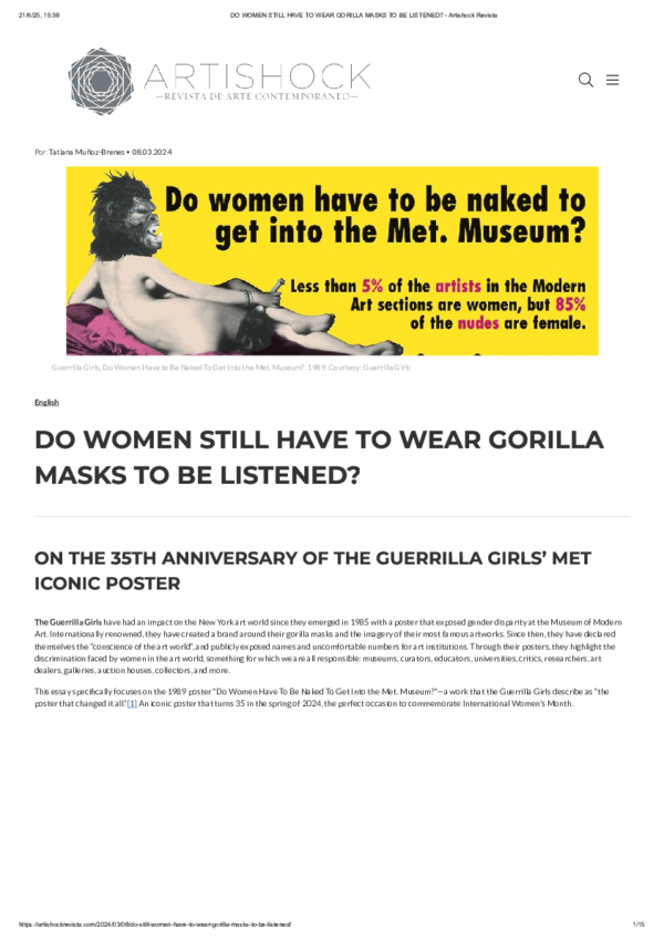 (PDF) Do Women Still Need to Wear Gorilla Masks to Be Heard? On the ...