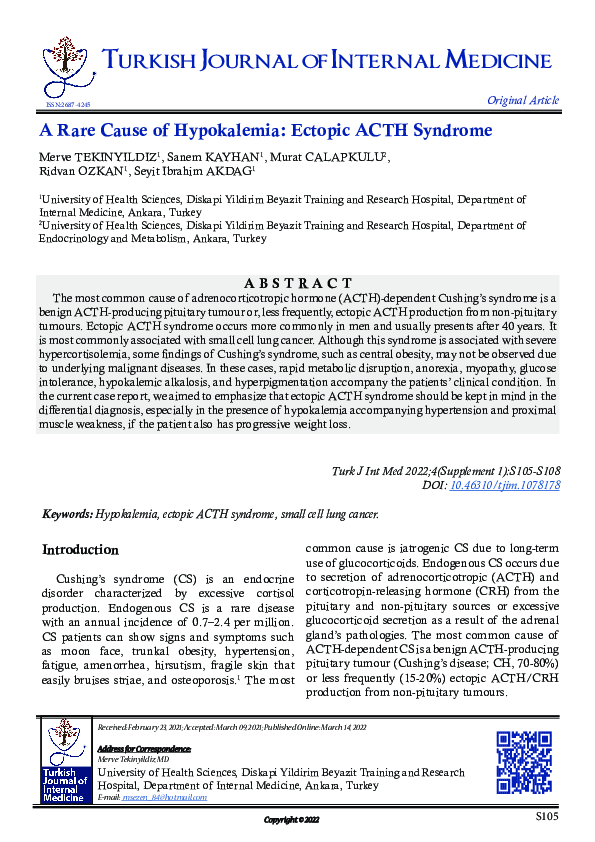 (PDF) A Rare Cause of Hypokalemia: Ectopic ACTH Syndrome