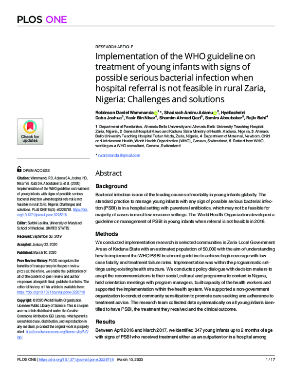 (PDF) Implementation of the WHO guideline on treatment of young infants ...