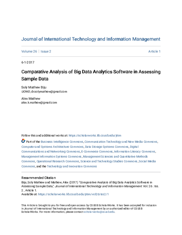 (PDF) Comparative Analysis of Big Data Analytics Software in Assessing ...