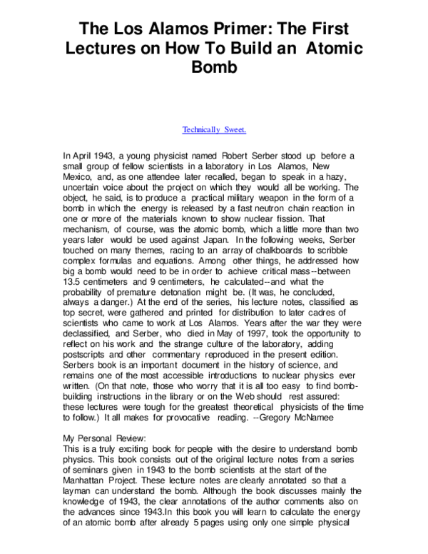 (PDF) The Los Alamos Primer: The First Lectures on How to Build an Atomic Bomb. Richard Rhodes