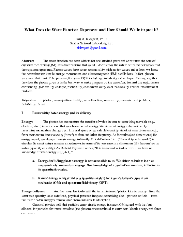 (PDF) What Does the Wave Function Represent and How Should We Interpret it?